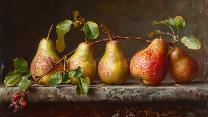 A Painting of a Group of Pears on the Side of a Wall, AI Stock Photo ...