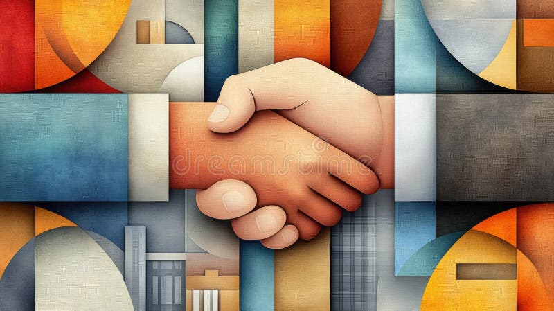 A Painting of a Handshake between Two People in Different Colored Suits ...