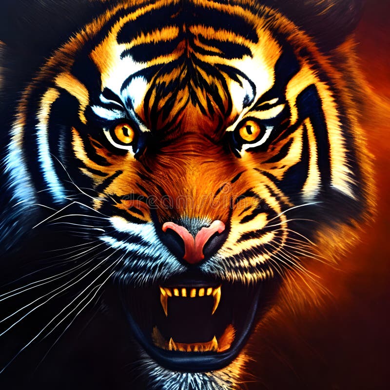 A Painting Headshot Image of the Ferocious Animals with Fiery Eyes ...