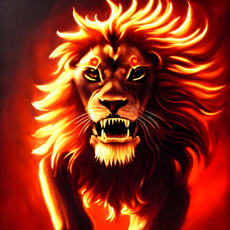 A Painting Headshot Image of the Ferocious Animals with Fiery Eyes ...