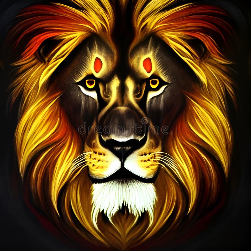 A Painting Headshot Image of the Ferocious Animals with Fiery Eyes ...