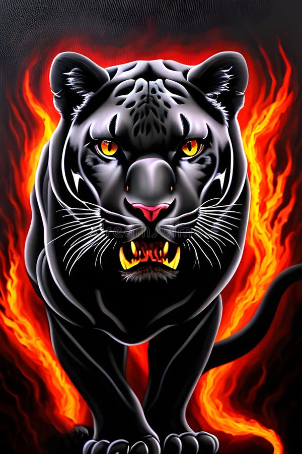 A Painting Headshot Image of the Ferocious Animals with Fiery Eyes ...