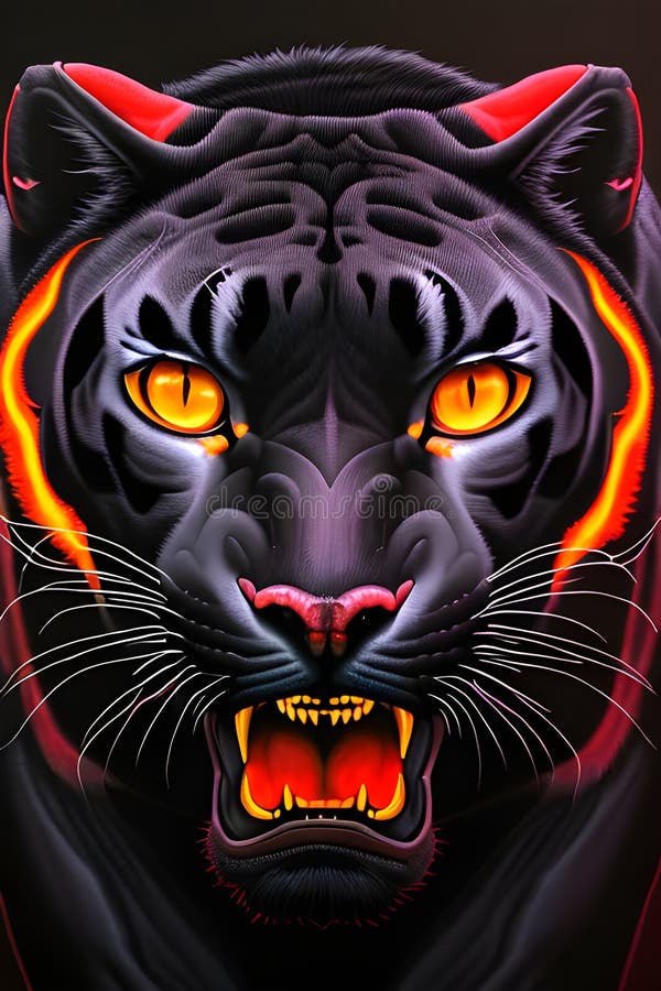 A Painting Headshot Image of the Ferocious Animals with Fiery Eyes ...