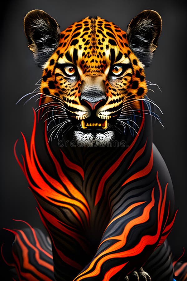 A Painting Headshot Image of the Ferocious Animals with Fiery Eyes ...
