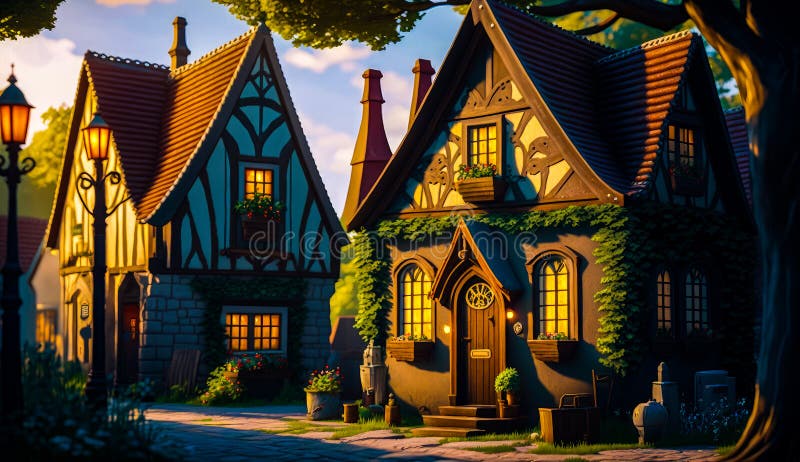 Painting of House with Lot of Windows. Generative AI Stock Illustration ...