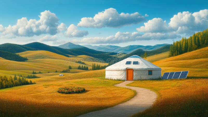 A Painting of a House in the Middle of an Open Field, AI Stock Image ...