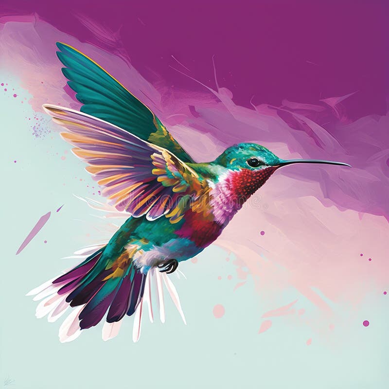 A Painting of a Hummingbird Flying in the Air with Its Wings Spread ...