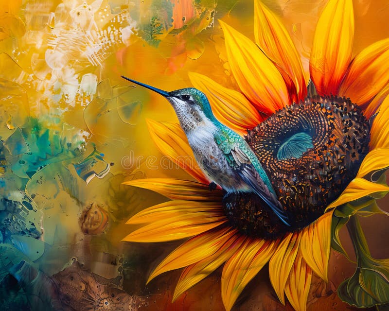 Hummingbird at a Sunflower stock image. Image of flying - 23744673