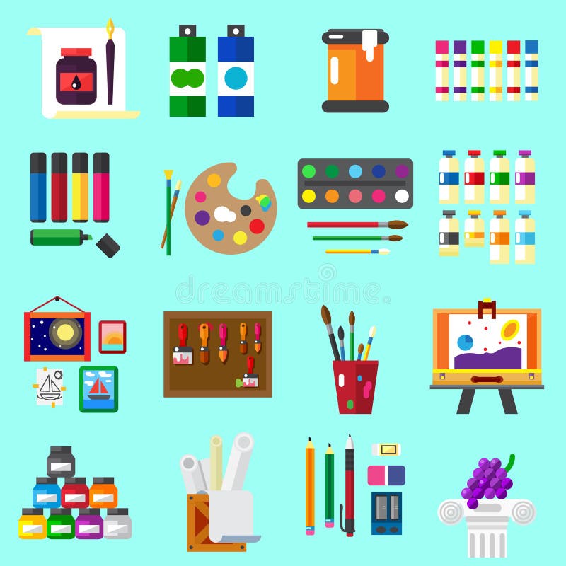Painting Icons Flat Set of Graphic Arts Stock Vector - Illustration of ...