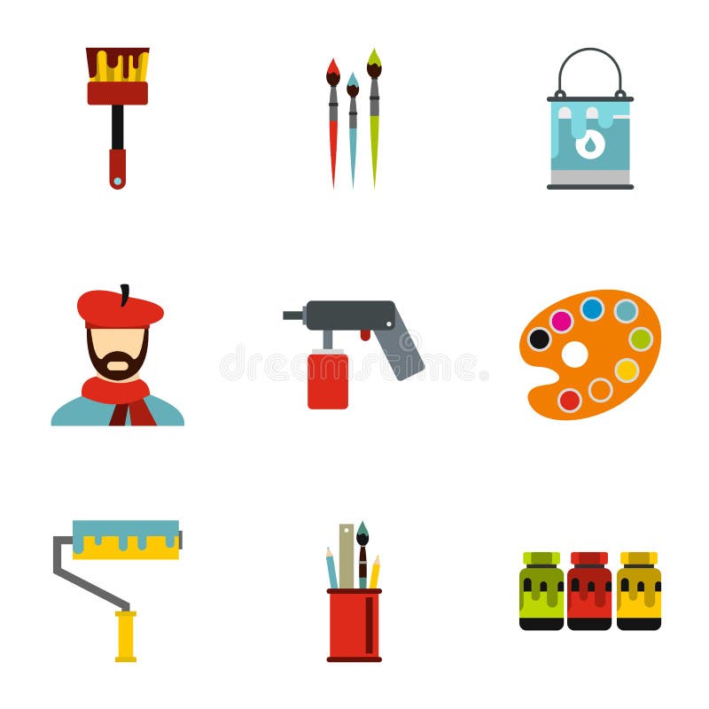 Painting Icons Set, Flat Style Stock Vector - Illustration of glass ...