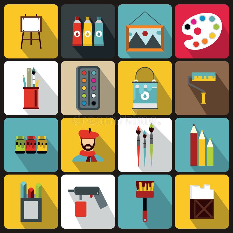 Painting Icons Set, Flat Style Stock Vector - Illustration of spray ...