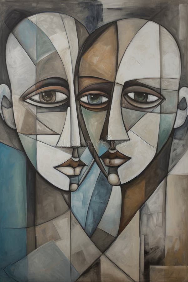 Modern Cubist Interlocking Faces Painting Stock Illustration ...