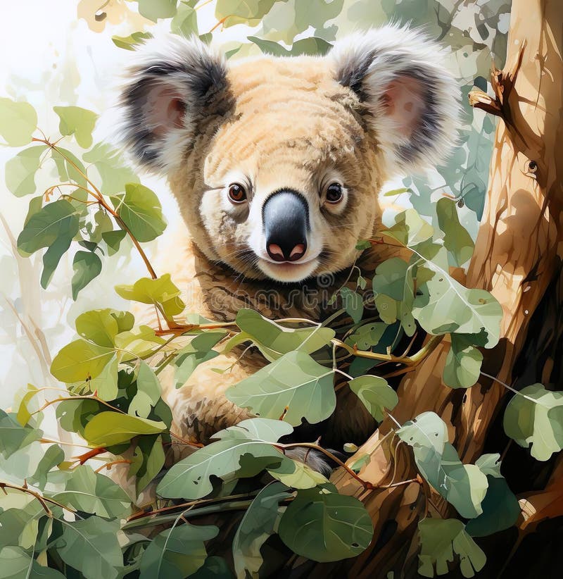 Painting of Koala on the Tree Stock Illustration - Illustration of ...