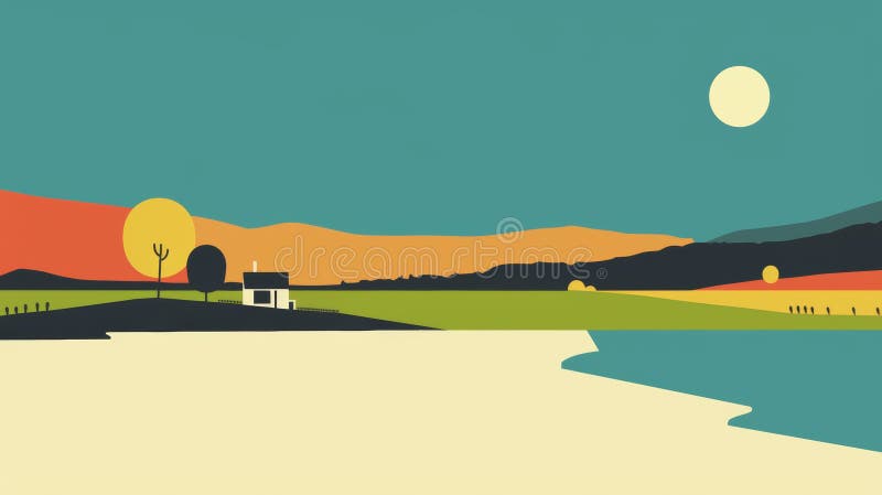 A Painting of a Landscape with Mountains and Trees in the Distance, AI ...