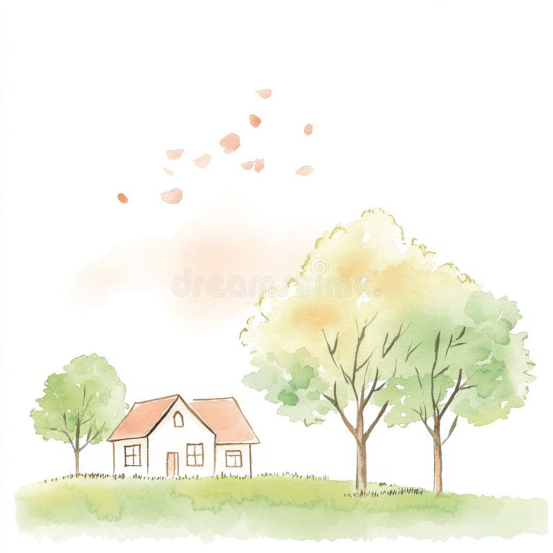 Painting a Landscape with Watercolors. Beautiful Spring Nature Setting ...