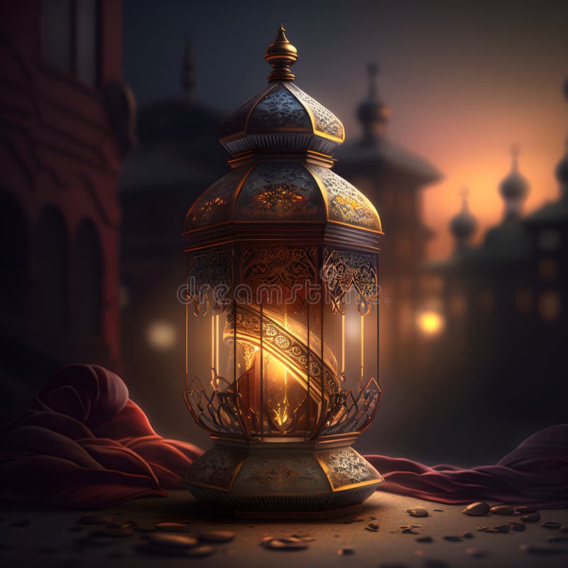 A Painting of a Lantern Lit at Ramadan Stock Illustration ...