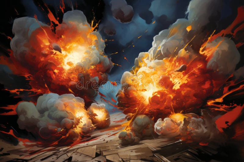 A Painting of a Large Explosion in the Air Stock Illustration ...