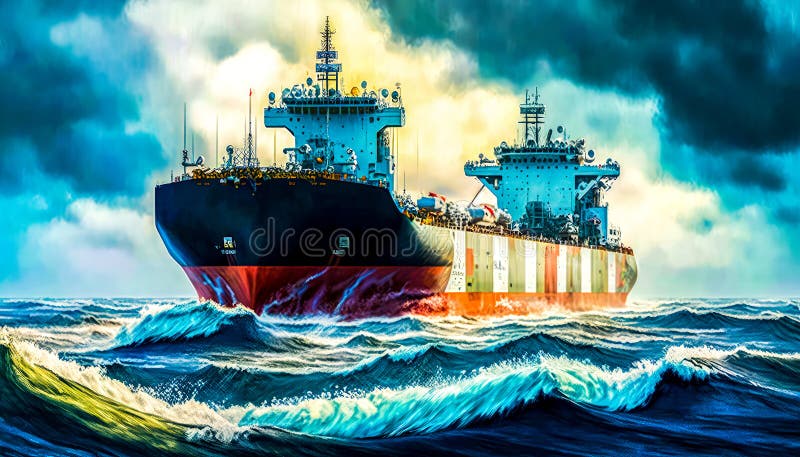 Painting of Large Ship in the Ocean. Generative AI Stock Illustration ...
