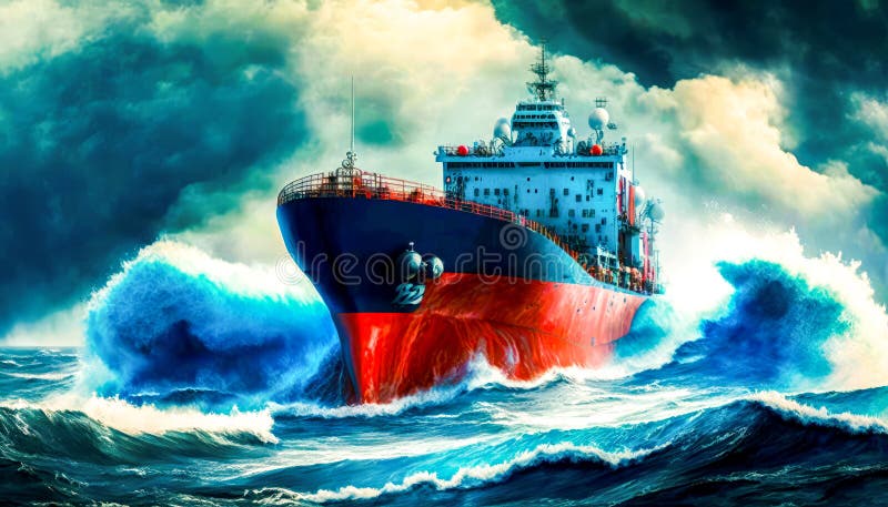 Painting of Large Ship in Rough Water. Generative AI Stock Illustration ...