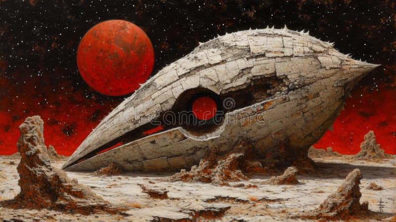 A Painting of a Large Spaceship in the Middle of an Alien Landscape, AI ...