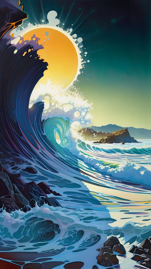A Painting of a Large Wave Coming in To Shore. Generative AI Image ...