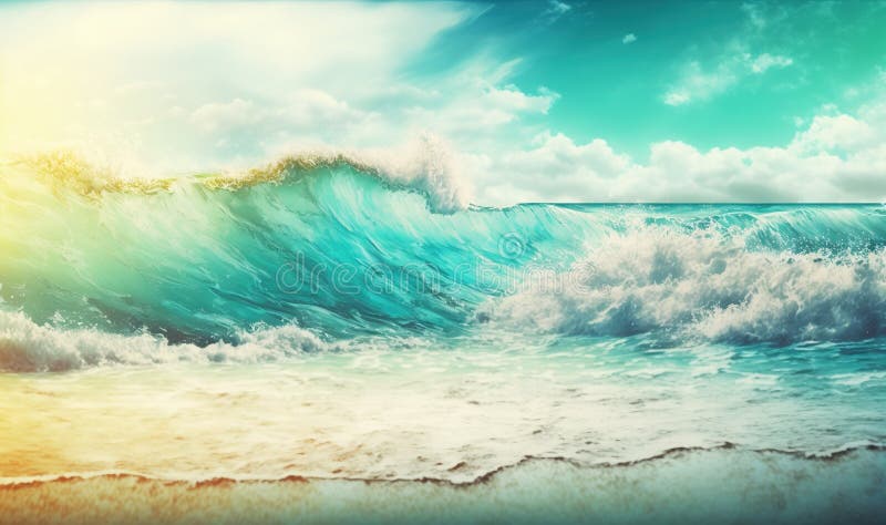 A Painting of a Large Wave in the Ocean on a Sunny Day Stock ...