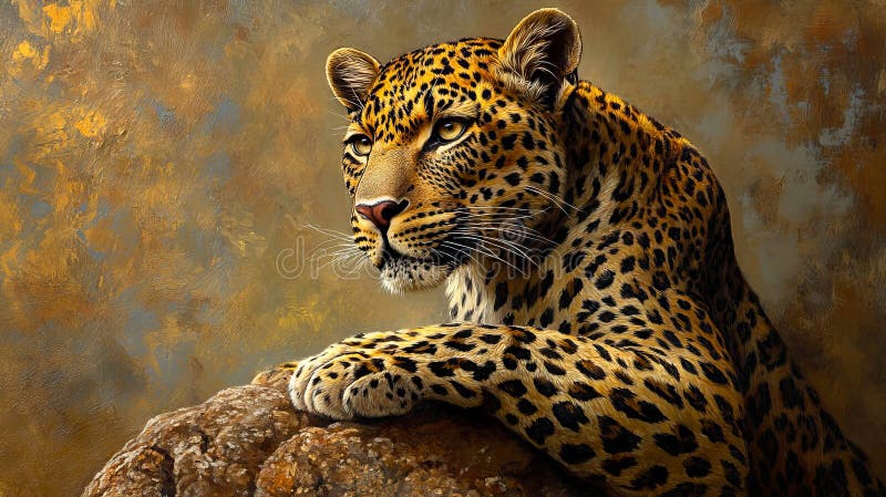 A Painting of a Leopard Resting on a Rock Stock Image - Image of mood ...
