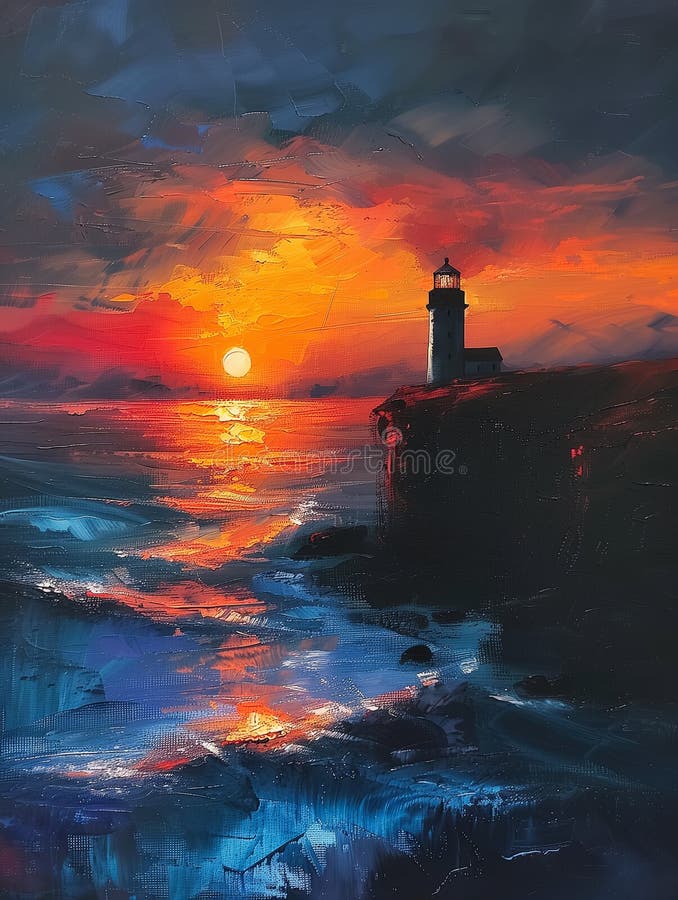 Painting of a lighthouse stock illustration. Illustration of drawing ...