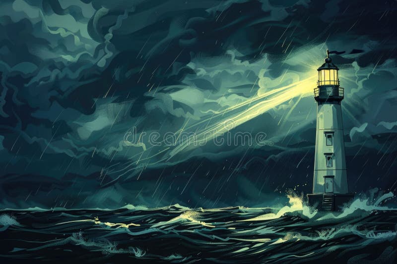 A Painting of a Lighthouse during a Storm, Ideal for Dramatic Themes ...