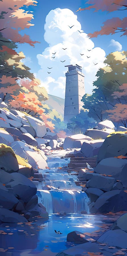 A Painting of a Lighthouse Surrounded by Trees. Generative AI Image ...