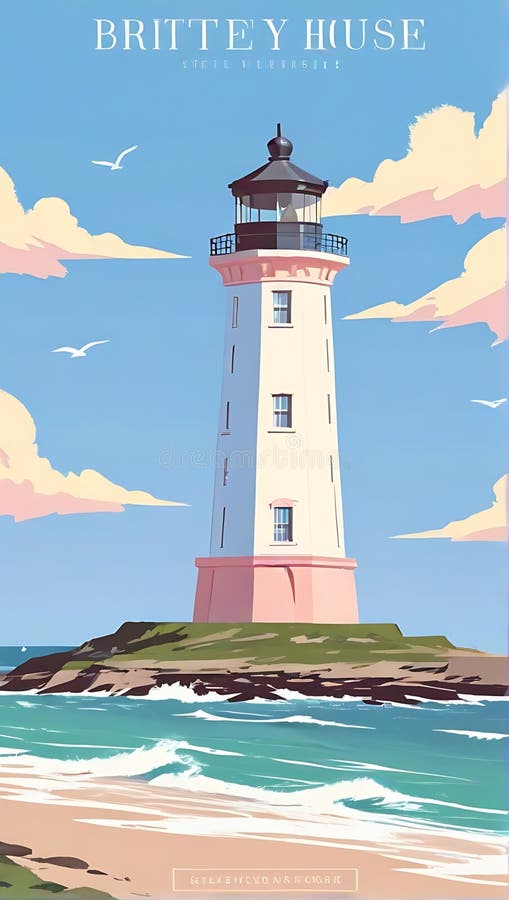 A Painting of a Lighthouse with the Words Lighthouse on it Stock ...