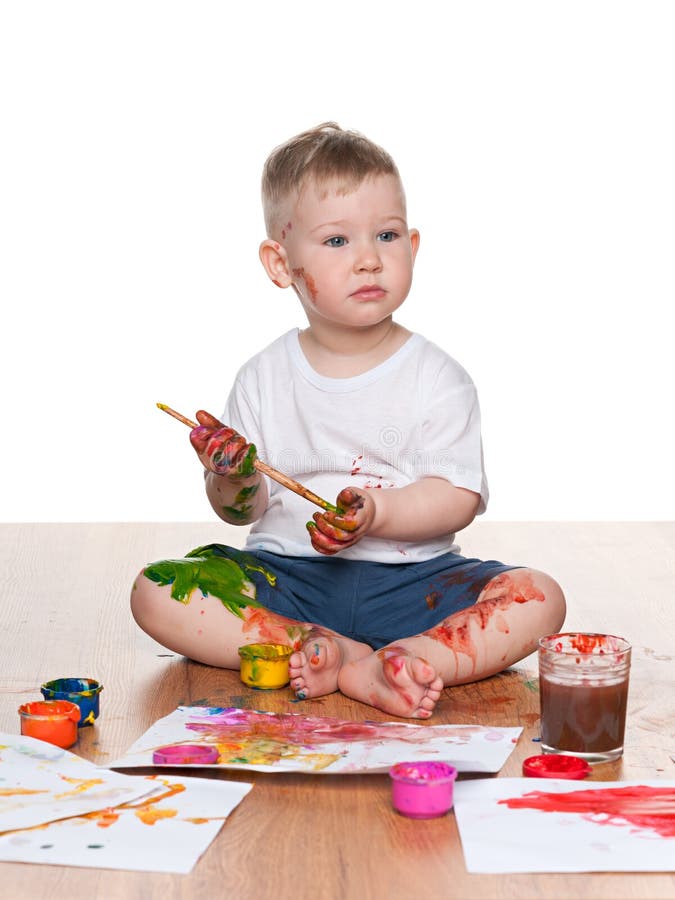 Painting little boy stock image. Image of color, activity - 44160677