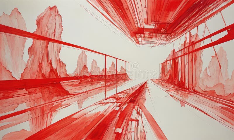 A Painting of a Long Red Line with a White Background. Stock ...