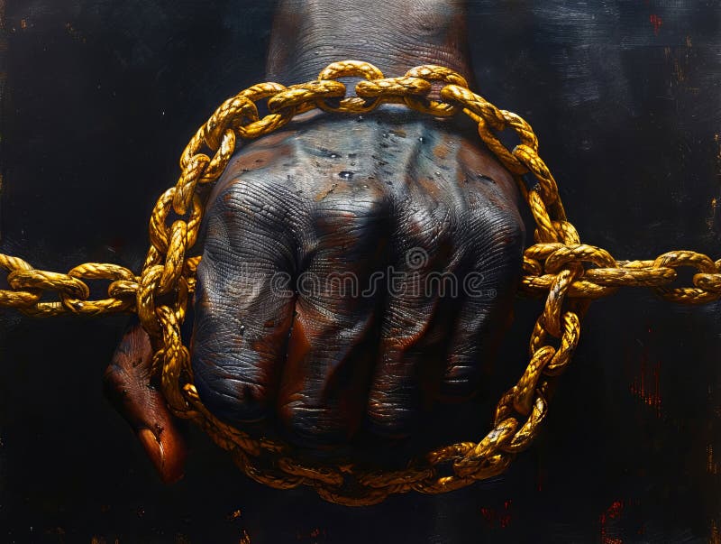 A Painting of a Man Holding Chains Stock Photo - Image of person ...
