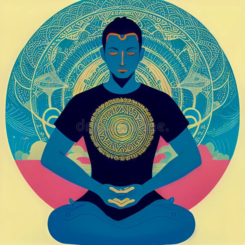 A Painting of a Man in a Lotus Pose Stock Illustration - Illustration ...