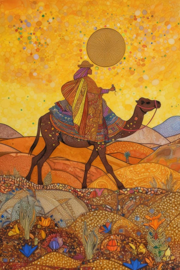 A Painting of a Camel with Mountains in the Background Stock Image ...