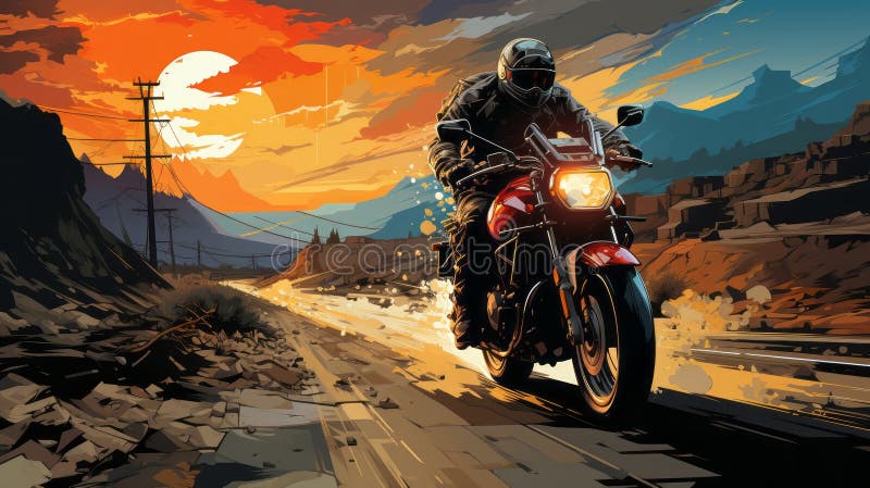 A Painting of a Man Riding a Motorcycle. Generative AI. Stock ...