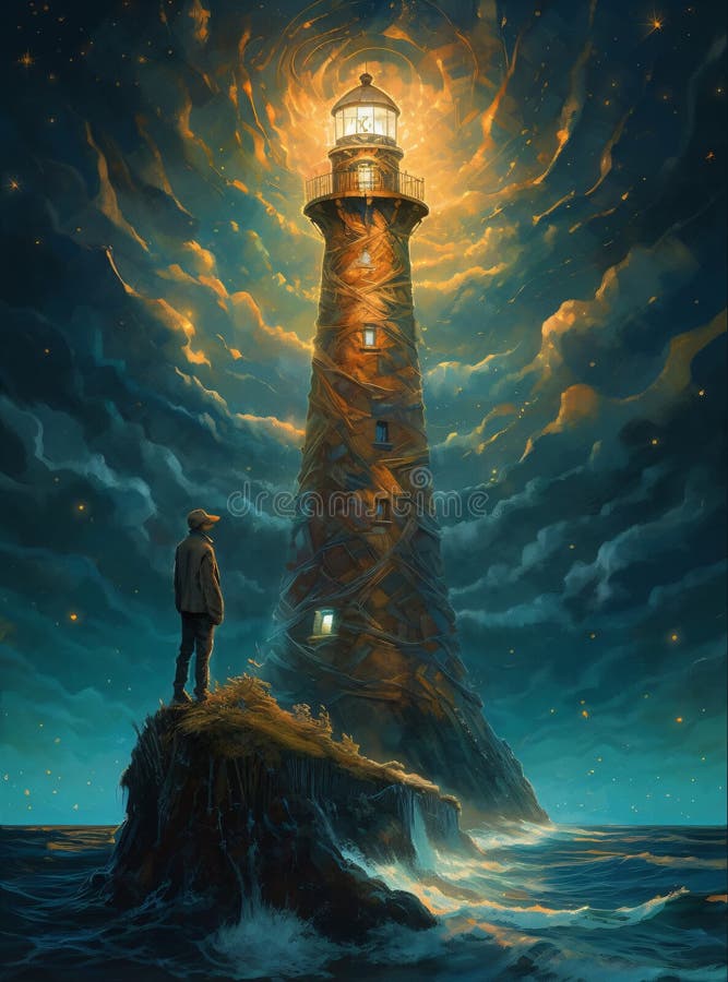 A Painting of a Man Standing in Front of a Lighthouse Generative AI ...