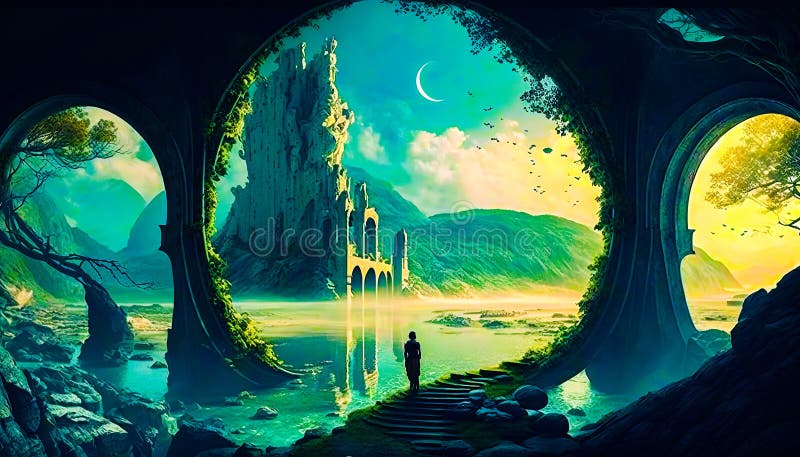 Painting of Man Standing in Front of Window. Fantasy Stock Illustration ...