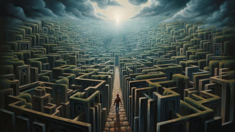 A Painting of a Man Walking through a Maze Stock Image - Image of ...