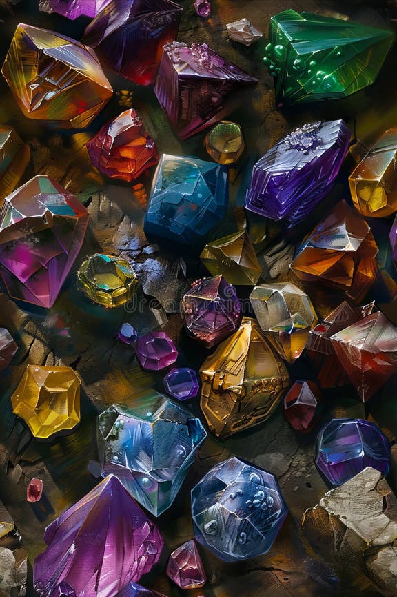 A Painting of Many Different Colored Crystals Stock Photo - Image of ...