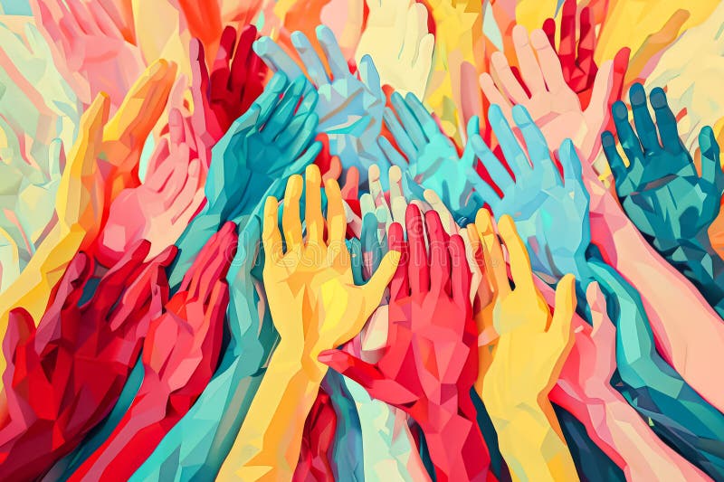 Painting of Many Hands in Various Colors and Sizes. Stock Image - Image ...