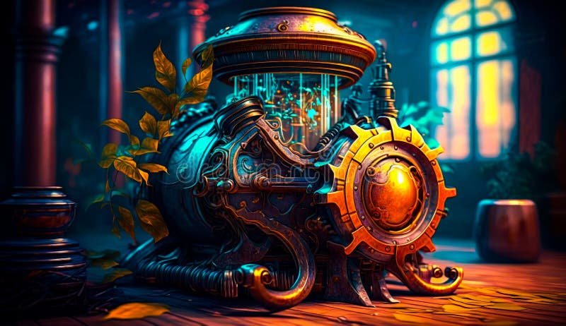 Painting of Mechanical Device on Wooden Floor. Generative AI Stock ...