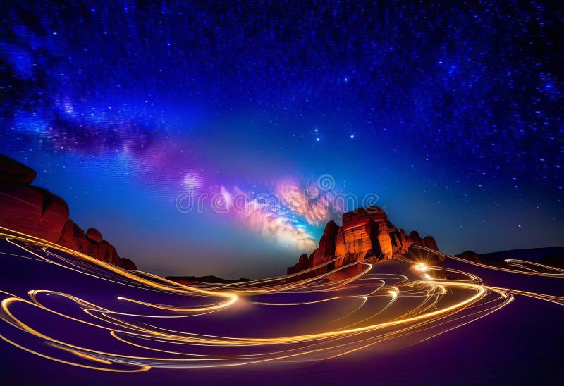 Painting the Milky Way Night Sky with Celestial Light Stock ...