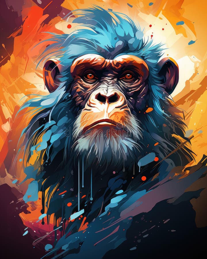 A Painting of a Monkey S Face with Blue Hair. Generative Ai Stock ...