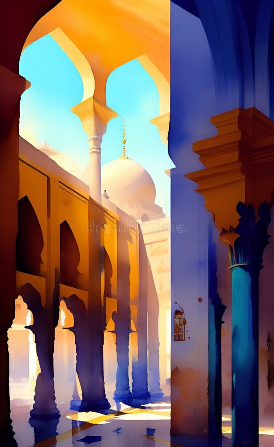 Painting of a Mosque Building Stock Illustration - Illustration of ...