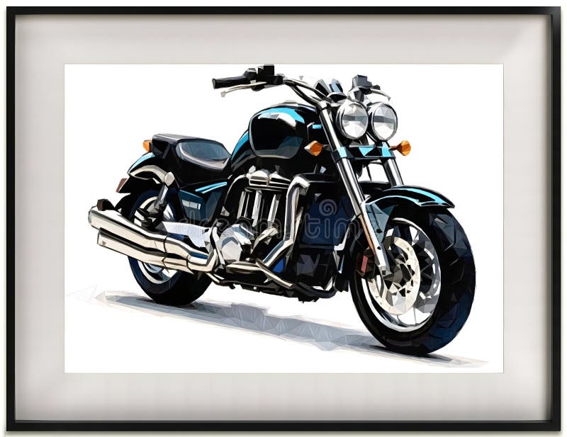 A Painting of a Motorcycle that is Blue and Black Stock Illustration ...