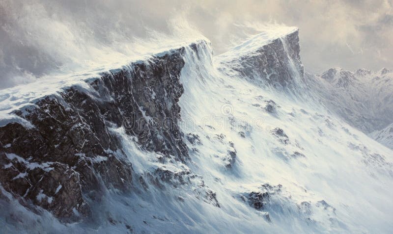 A Painting of a Mountain with a Cliff and Snow Stock Illustration ...