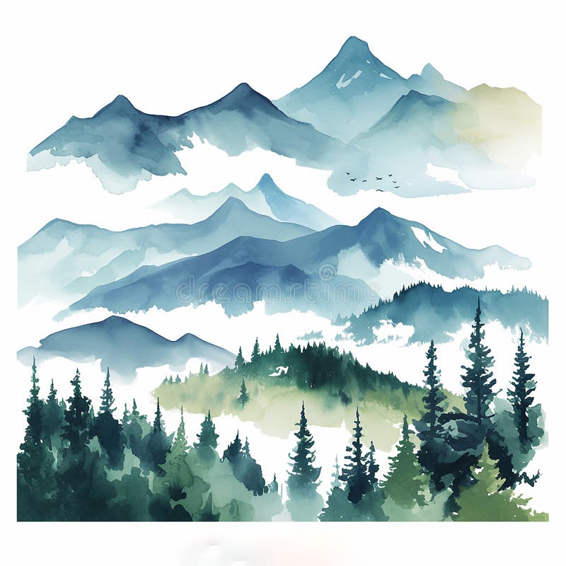 A Painting of a Mountain Range with Trees and a Path. the Mood of the ...
