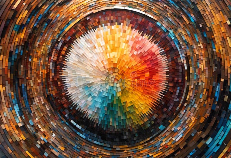 A Painting of Multi Colored Squares in a Circle with Text about the ...